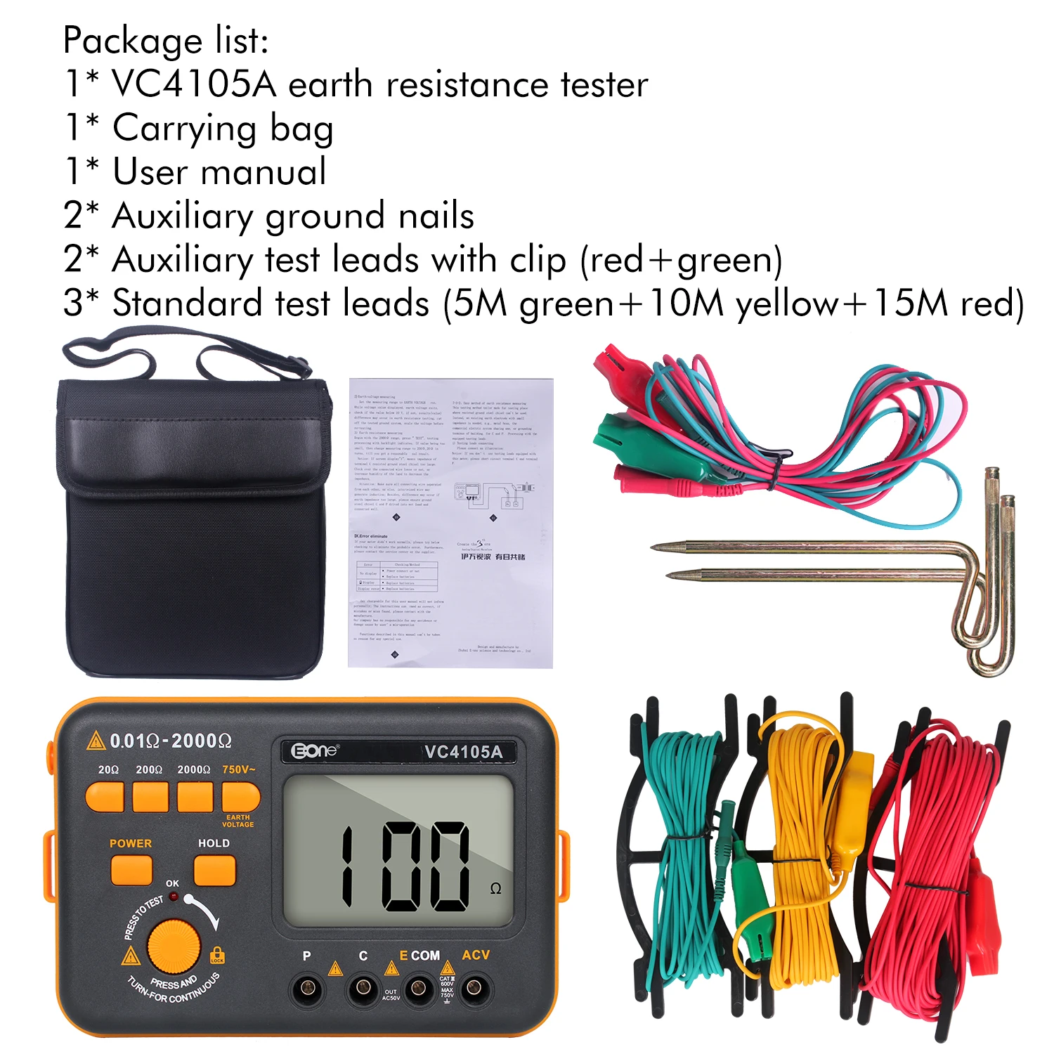 Medidor Digital De Resistencia A Tierra Vc4105a,Multímetro De Resistencia A Prueba De Polvo Y ...