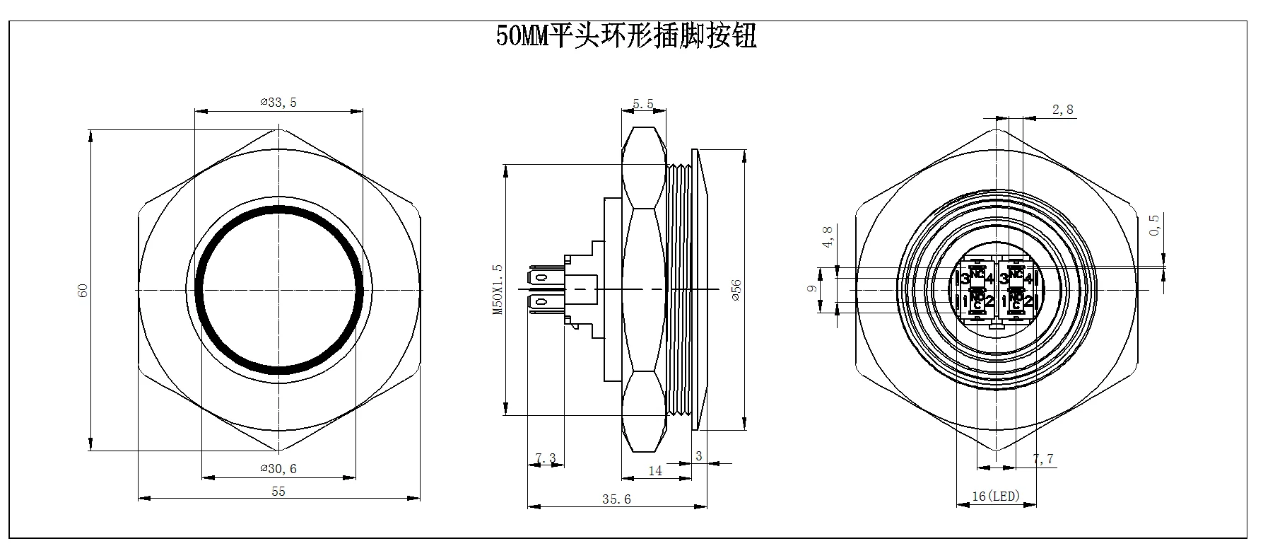 FILN 50mm Push Button Switches with Pin Zinc Plating-Black or Chrome ...