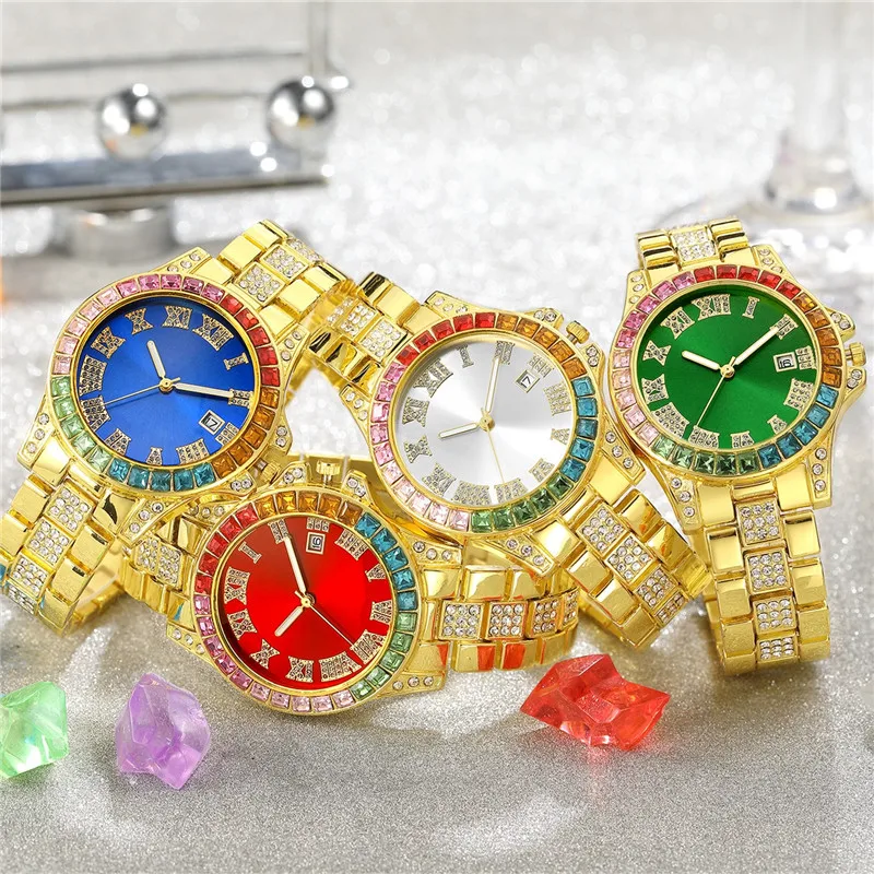 8504 Colorful Full Watch Luxury Diamond Men Watches Gold Hip Hop Watch ...