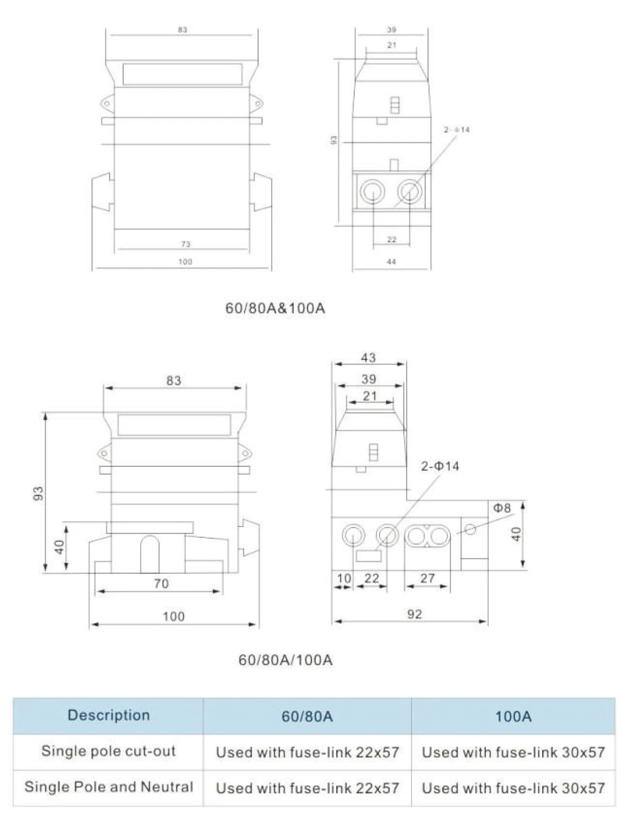 Single Pole and Neutral House Service Cut-out Fuse 30A 60/80A 100A for ...