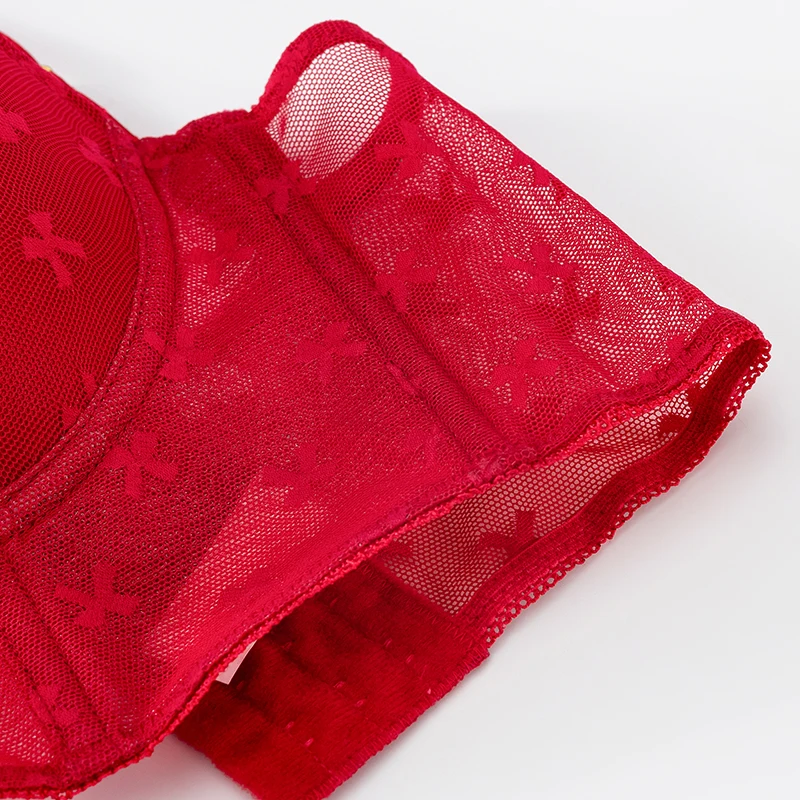 Customized Logo Holiday Red Push-up Bra Set Selling Monsoon Bow ...