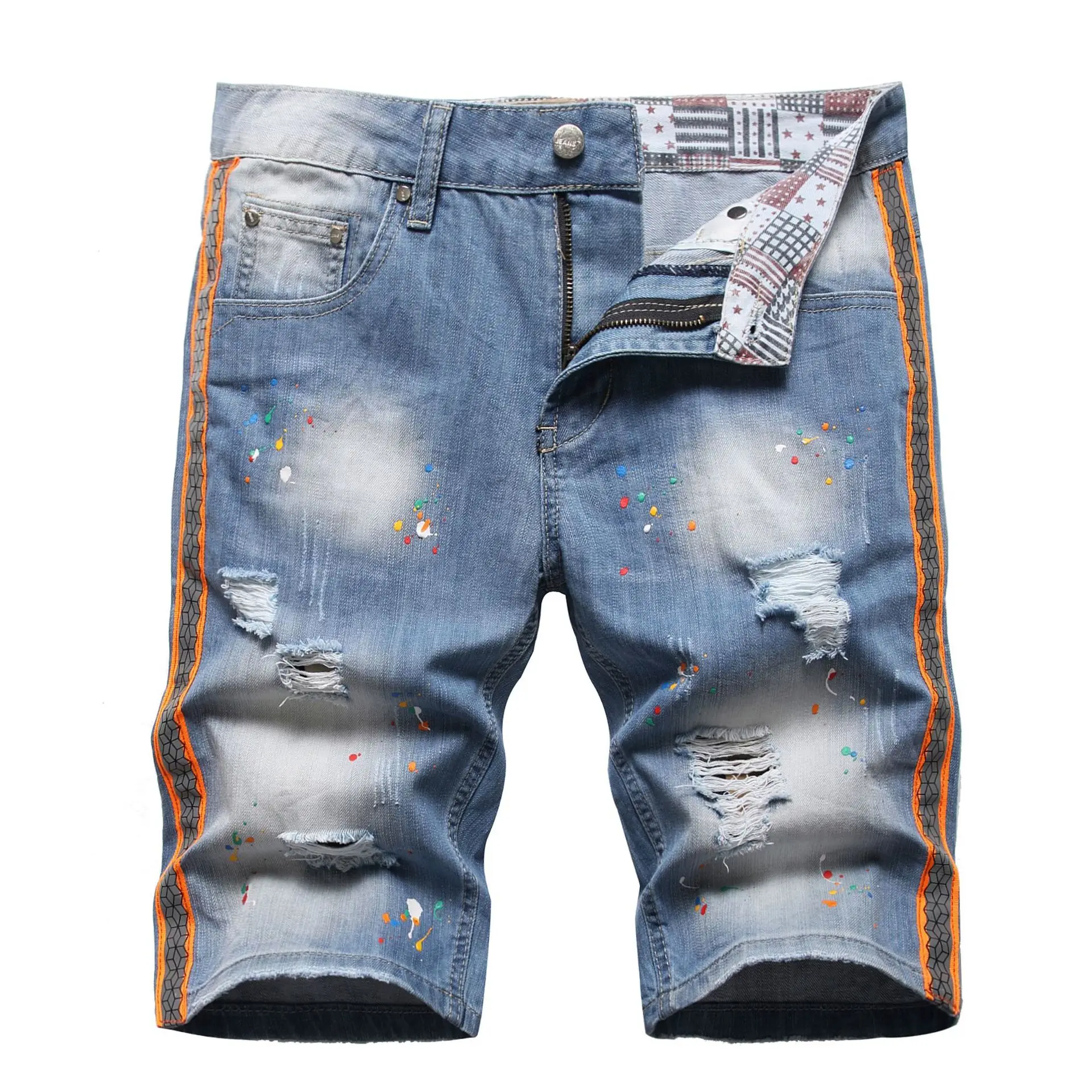 2021 Newest Design Dot Hollow Out Holes Short Denim Men Jeans Shorts Buy Short Denimmen Jeans