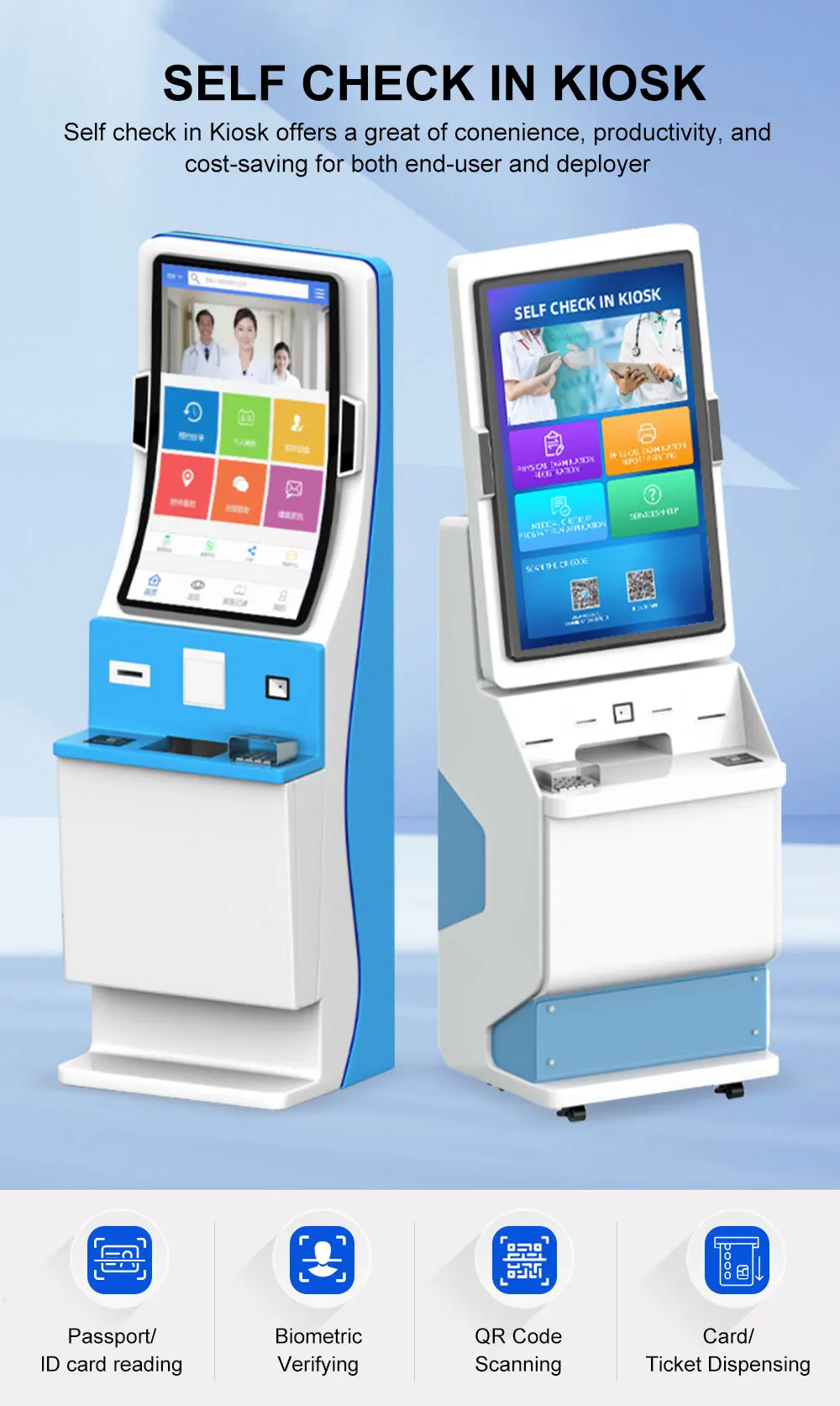 Curved Touch Screen Id Card Passport Reader Airport Kiosk Hospital Self ...