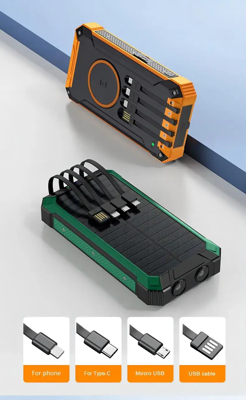 20000mah Solar Power Bank with Wireless Charger & LED Flashlight