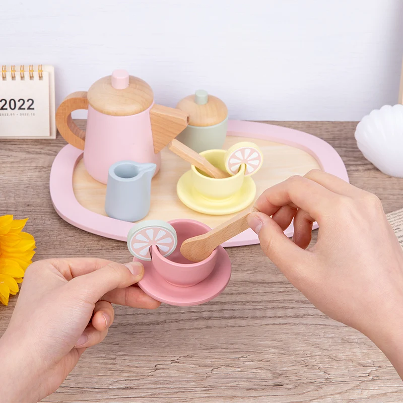 Wooden Tea Set Toys For Kid Kitchen Pretend Play Children Role ...