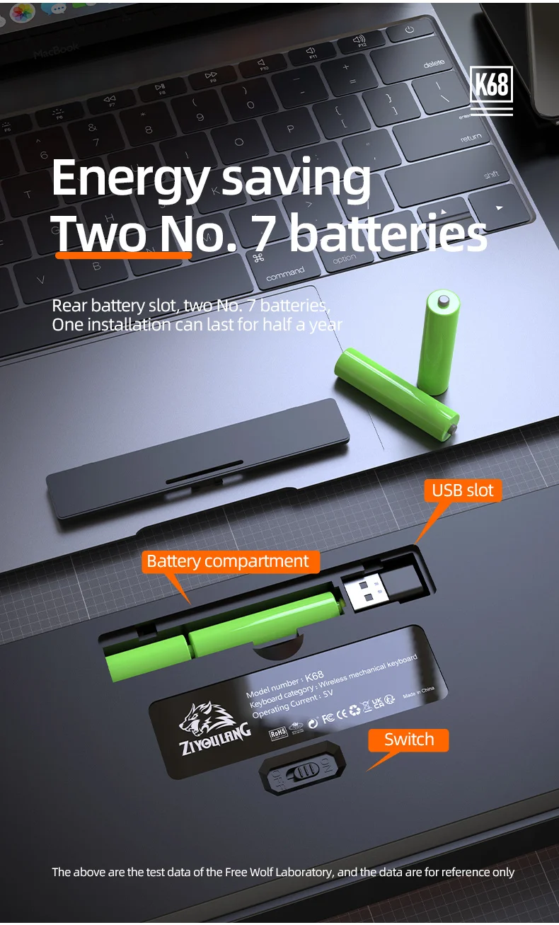 K68 Gaming Mechanical Keyboard - 68 Keys, Dual-mode