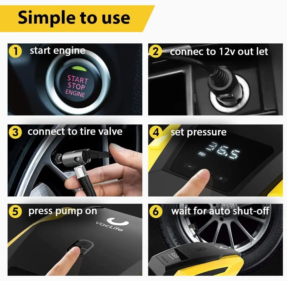 Yiheng1166 Corded Portable Analog Digital Small Dc12v Car Tyre Inflator ...