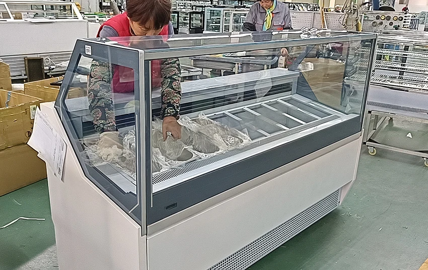 Curved Ice Cream Display Freezer with LED Lighting & Sliding Glass Door ...