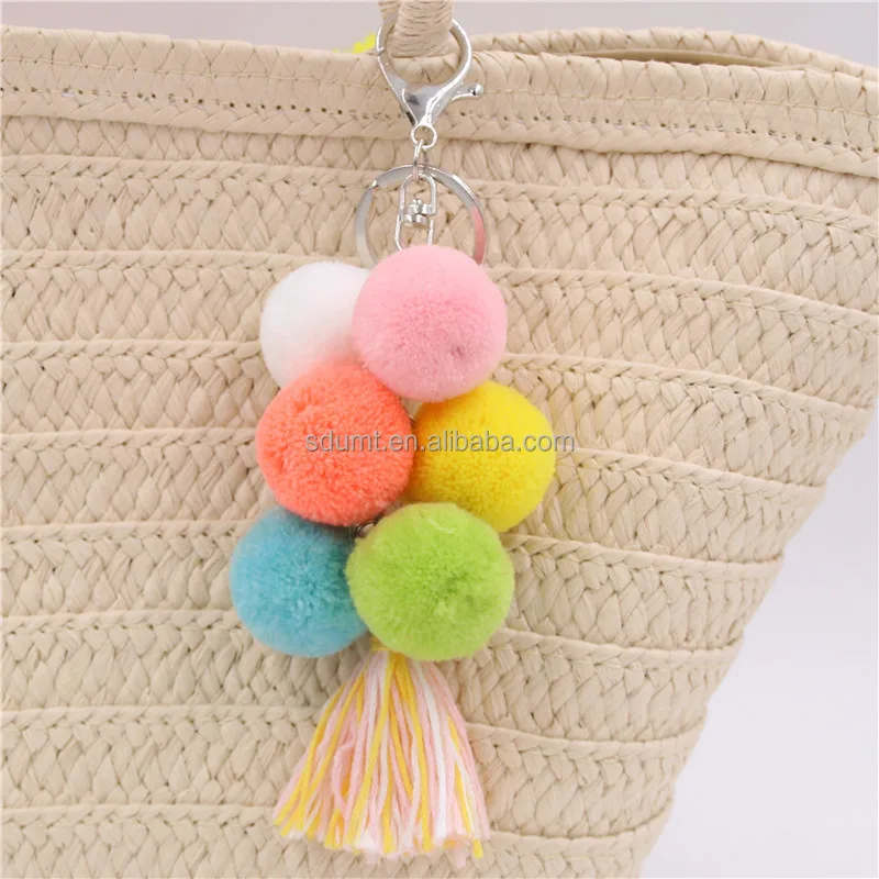 Color Tassel Pom Pom Charm Key Chain Hangers Bag Hangers Imitation Fur ...
