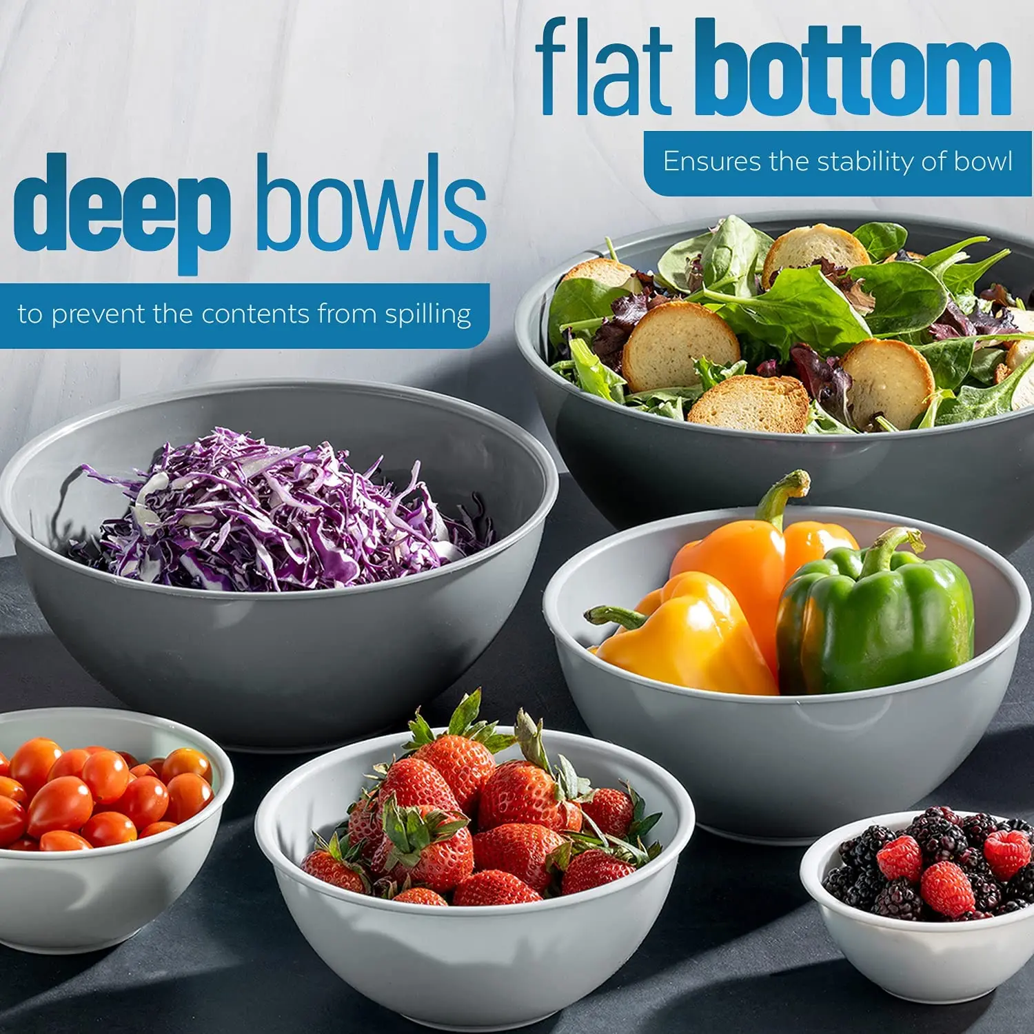 12 Piece Plastic Mixing Bowls Set - Durable & Versatile