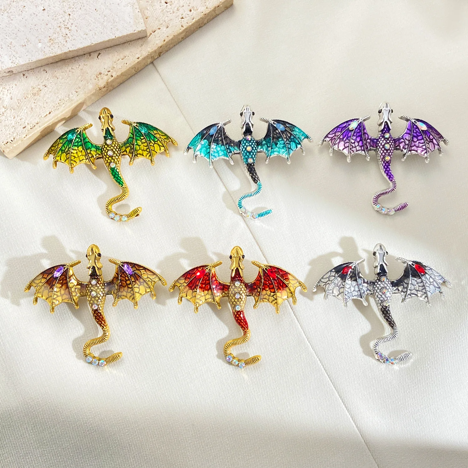 Magic Flying Dragon Enamel Pin Colorful Rhinestone 3D Brooch Stylish ...