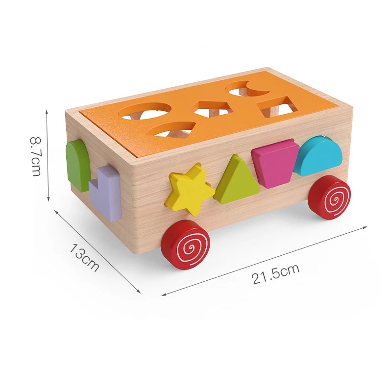 Hot Montessori 17 Hole Wooden Drag Car Block Toy Truck Cognitive Wooden ...