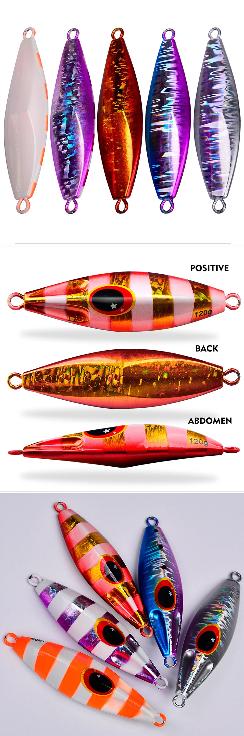 Weihe 30g 40g 60g 80g 100g 120g 5colors Artificial Hard Metal Lure Jig Lures Sinking Jigging ...