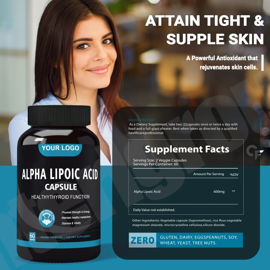 High Strength Supplement Alpha Lipoic Acid Capsules 600 mg Cosmetic ...