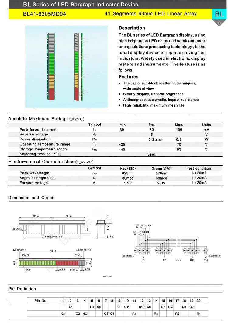 Taidacent 41 Segments LED Bar Graph - Voltage Indicator