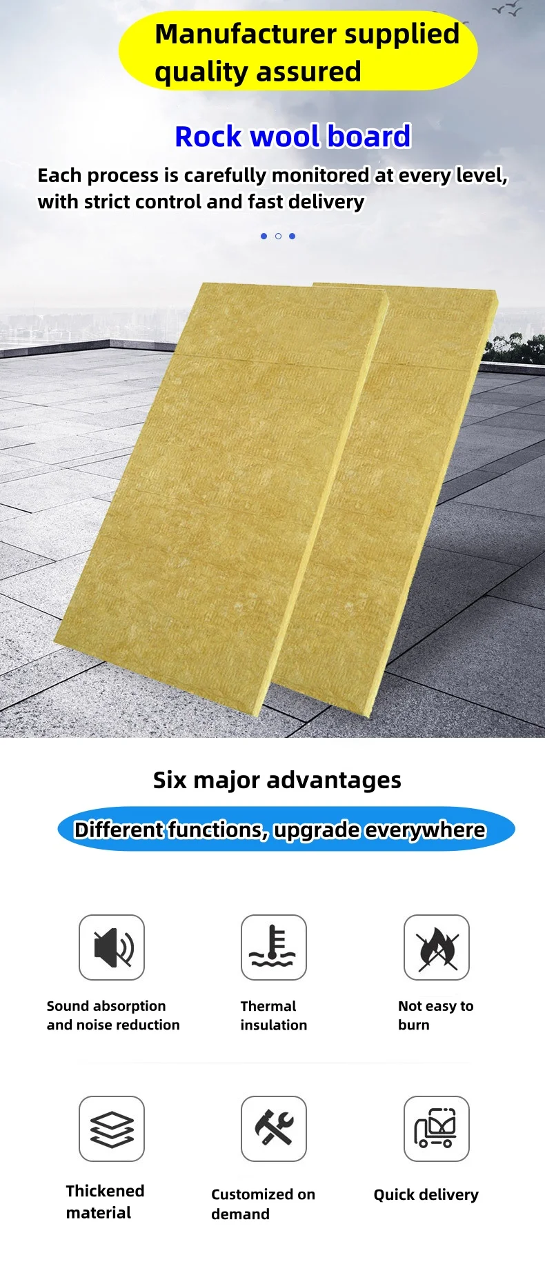 Modern Square Rock Wool Board Density 85kg/m Partition Wall Insulation ...