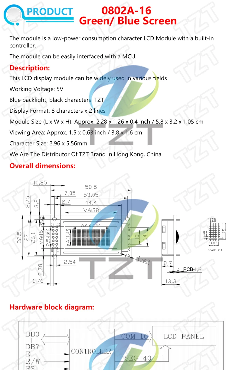 Tzt Lcd Module Blue Green Screen For Arduino 0802 1602 2004 12864 Lcd Character Uno R3 Mega2560 ...