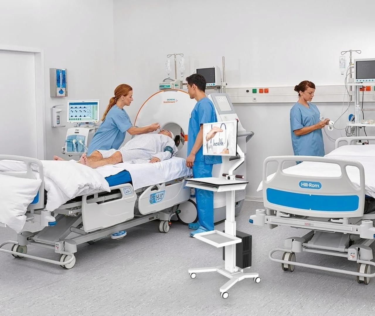 Height Adjustable Mobile Workstation for Hospital Use