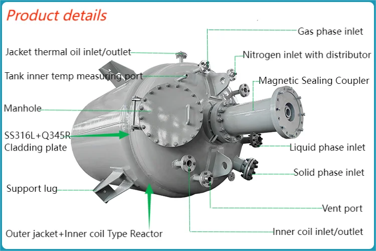 5000L Cladding Plate High Pressure Jacketed Heating Batch Stainless ...