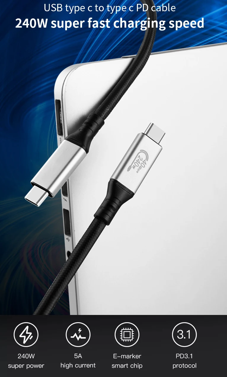 USB C 40Gbps Cable USBC Cable 240W Transmission Thunderbolt USB4.0 ...