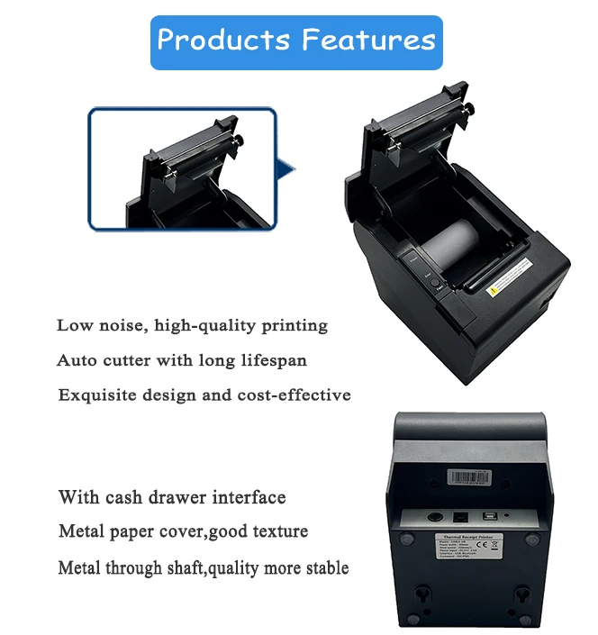 80mm Black Thermal Receipt Printer 203dpi Wireless Bluetooth Bill ...
