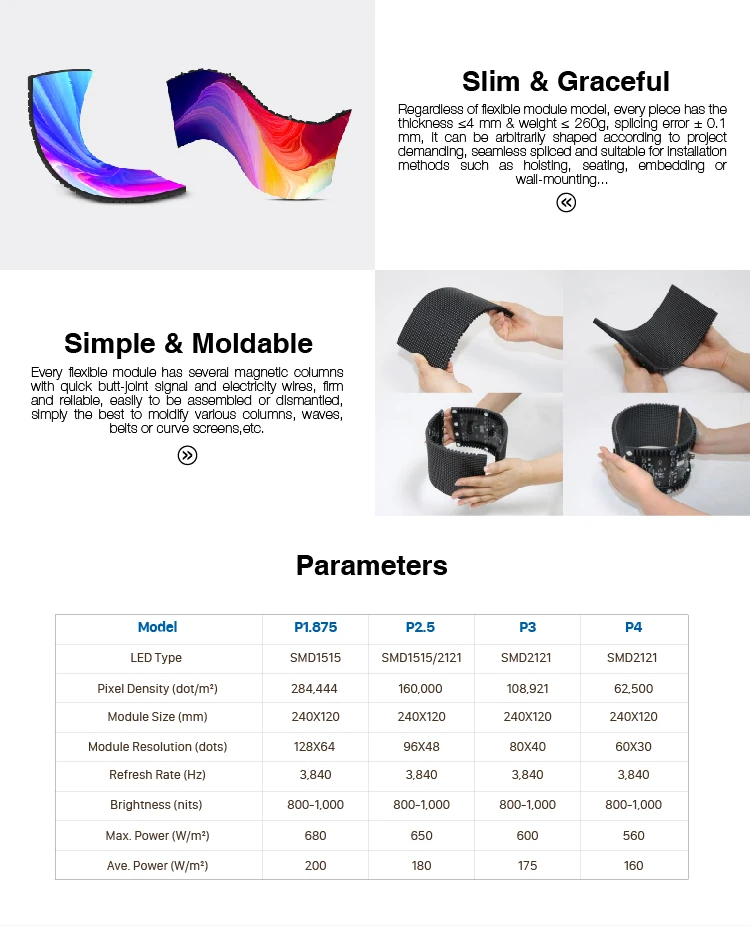 Indoor P2mm Curved Soft Module Flexible Led Display Screen For ...