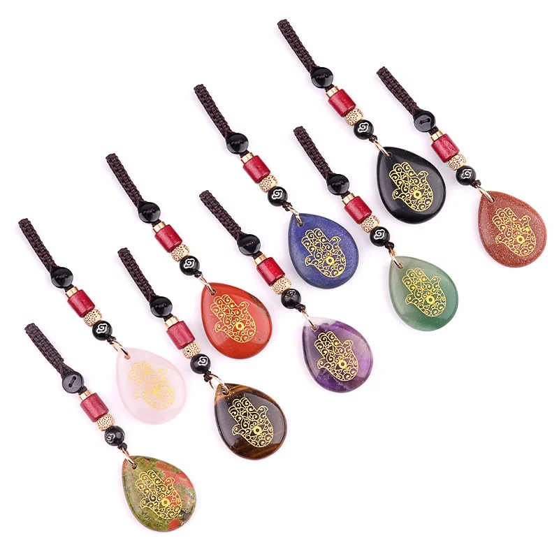 Fashion Amethyst Tiger Eye Crystal Keychain Water Drop And Palm Symbol ...