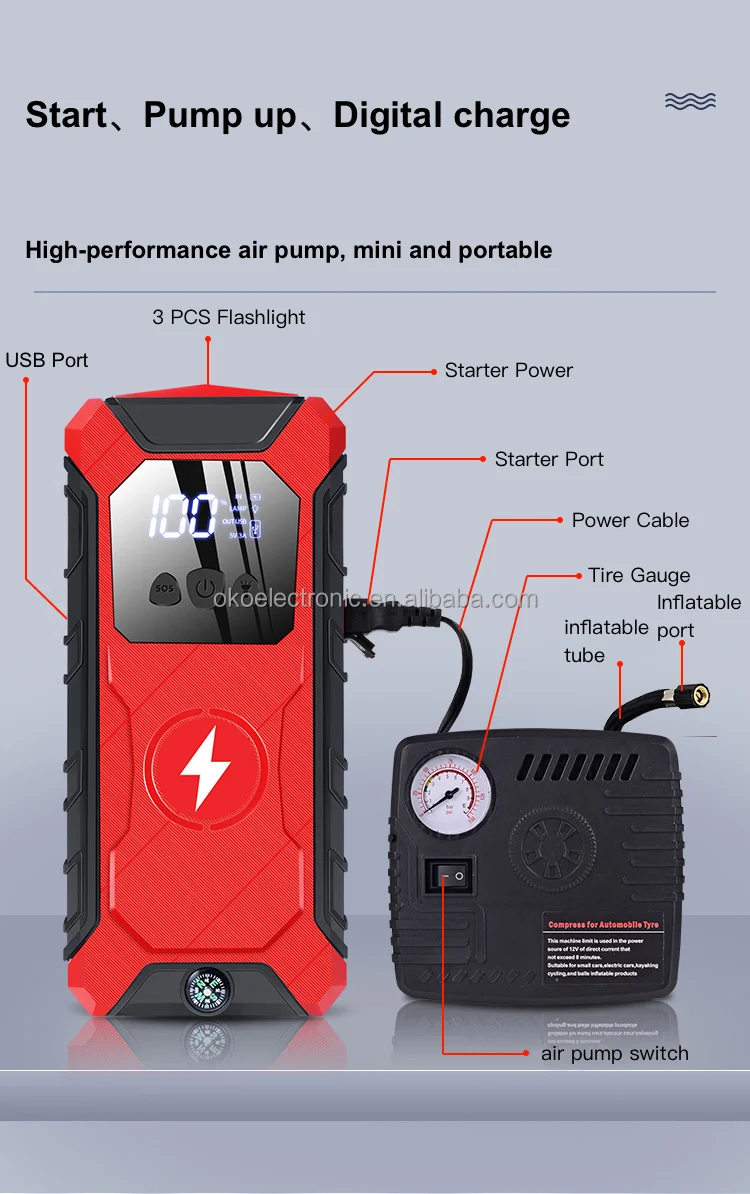 Outdoor Suv Jeep Emergency Power Supply 1200a Portable Jumper Starter ...