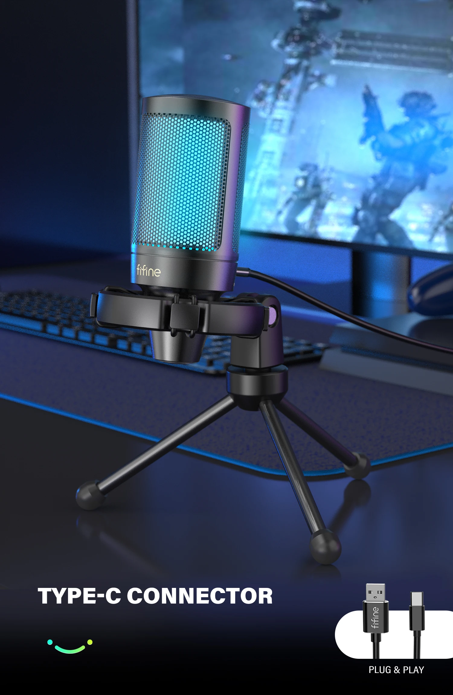 Fifine A2 Condenser Gaming Microphone - RGB Streaming Mic