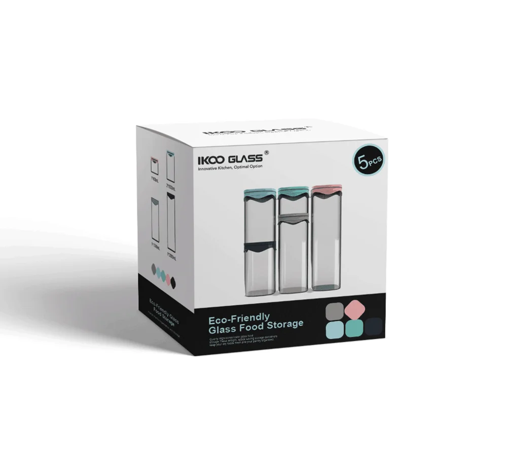 Ikoo Stackable Kitchen Canisters Set Clear Glass Jars For Home Kitchen ...