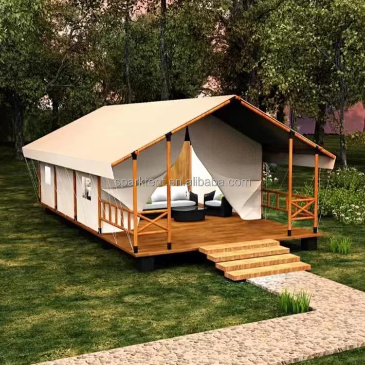 Outdoor 4 Season Resort Glamping Safari Canvas Tent Prefab House With 2 ...