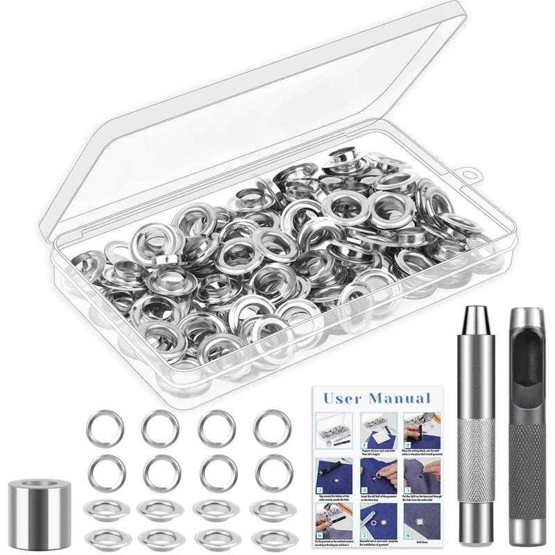Grommet Kit,120 Sets Grommet Kit 1/2 Inch Grommets Eyelets With Tools ...