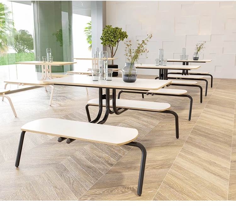 Steel Canteen Table With Bench Restaurant Snacks Integrated Dining ...