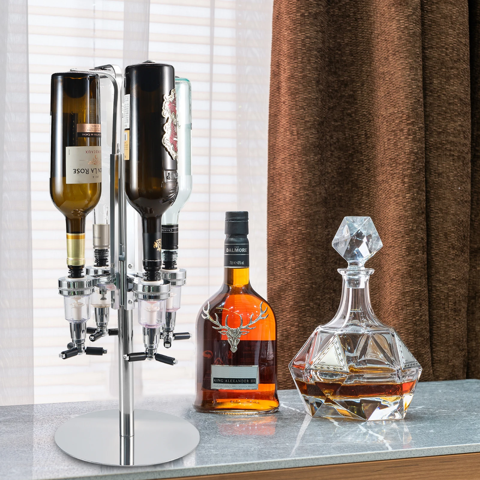 2021 Hot Sale 4 Bottle Liquor Dispenser, Revolving Whiskey Bottle ...