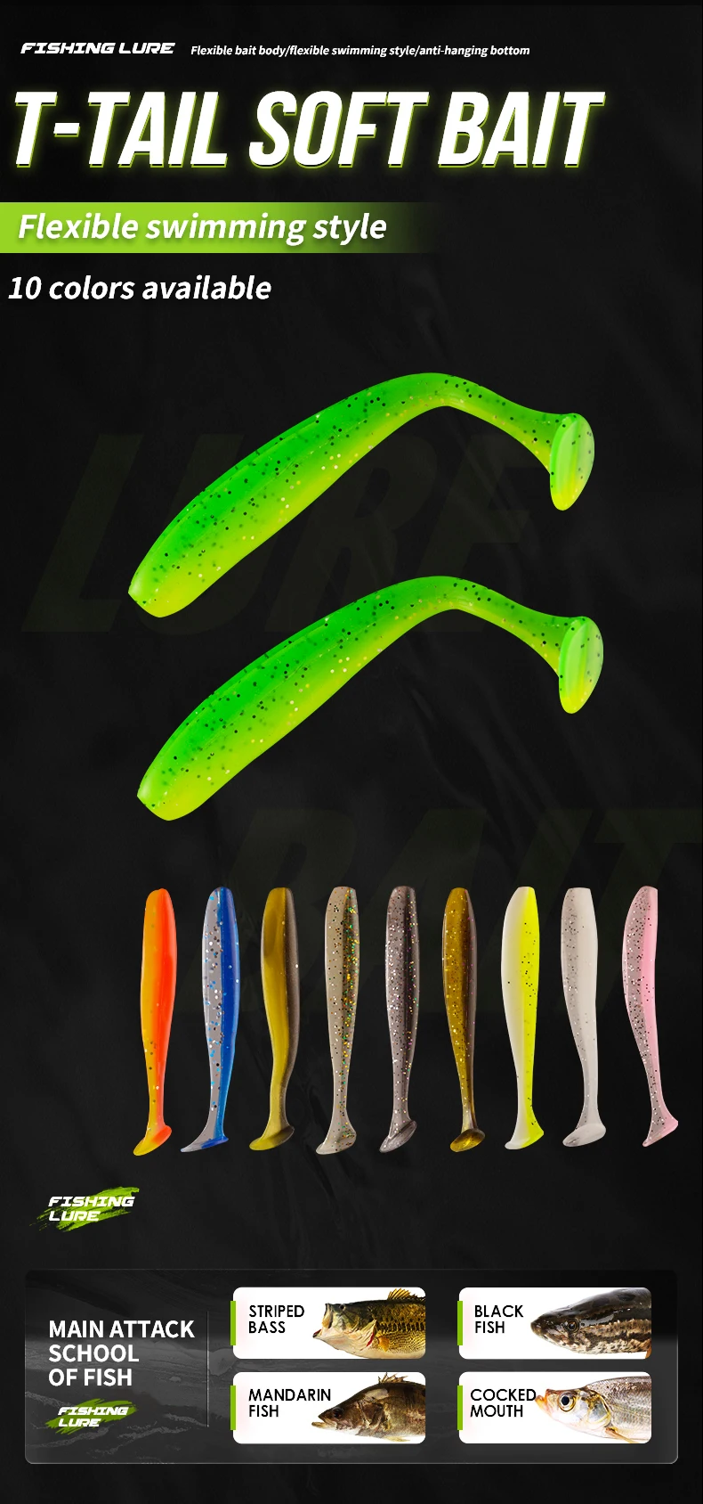 Ice Fishing Lures Saltwater Paddle Tail Soft Plastics Lures T Tail ...