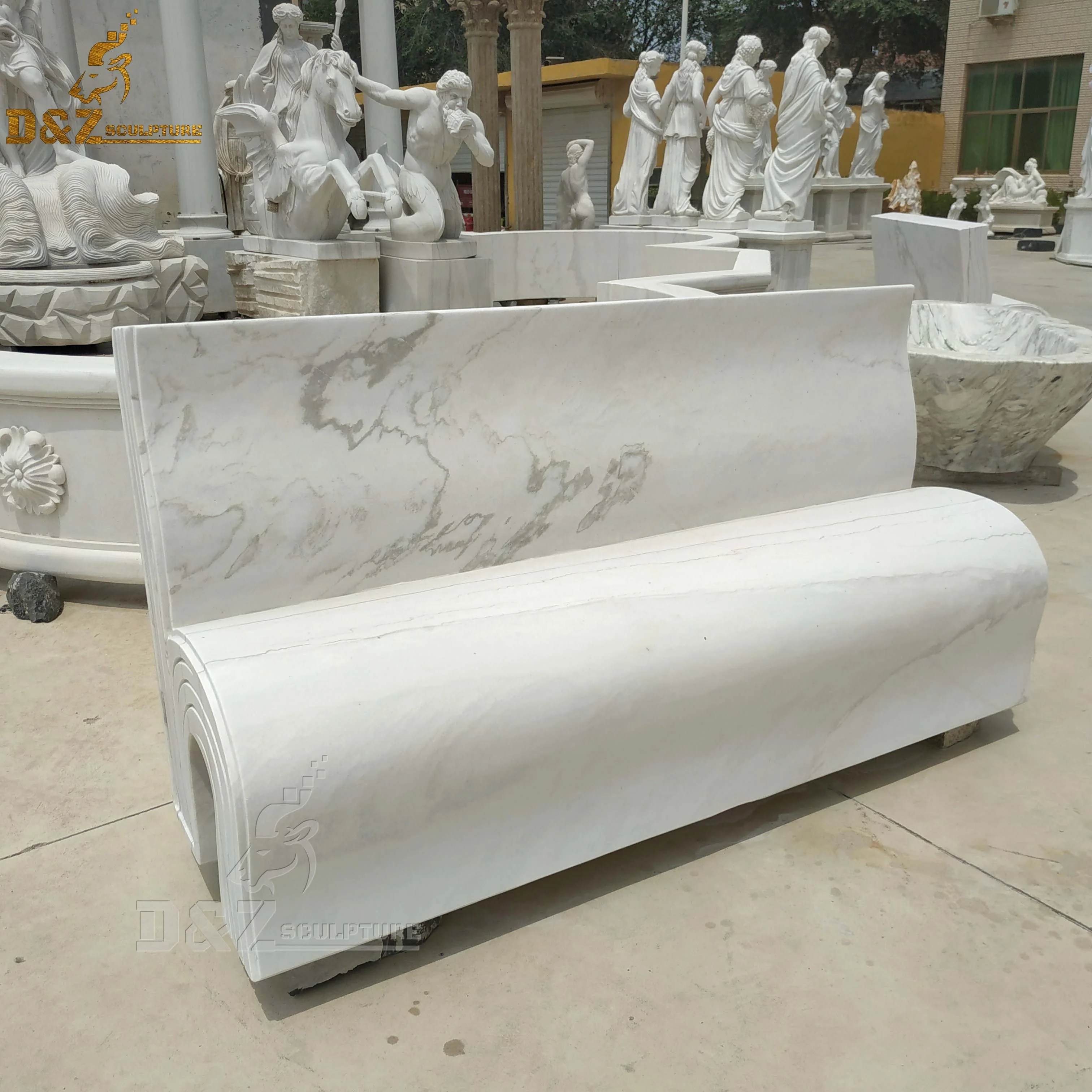 Outdoor Indoor White Marble Granite Stone Curved Bench