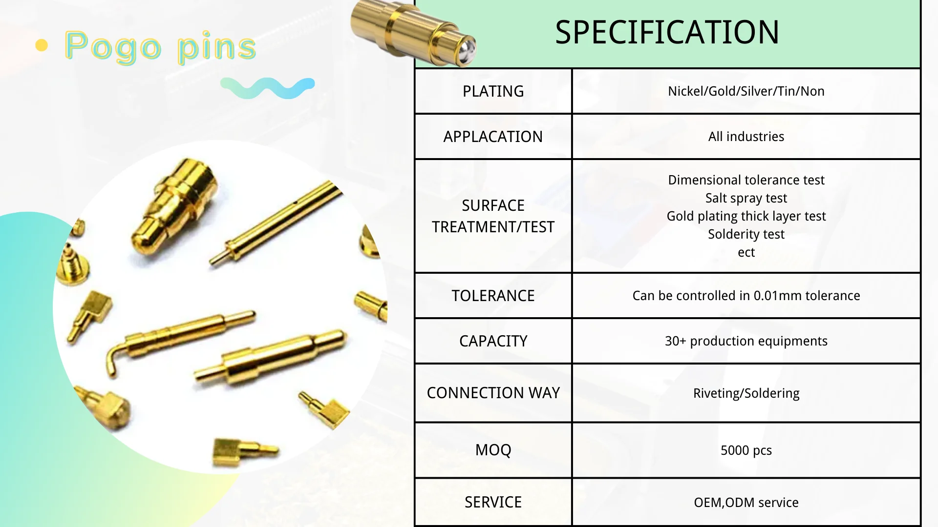 Spring Contact Pogo Pin High Current Connector - 1P Single-core