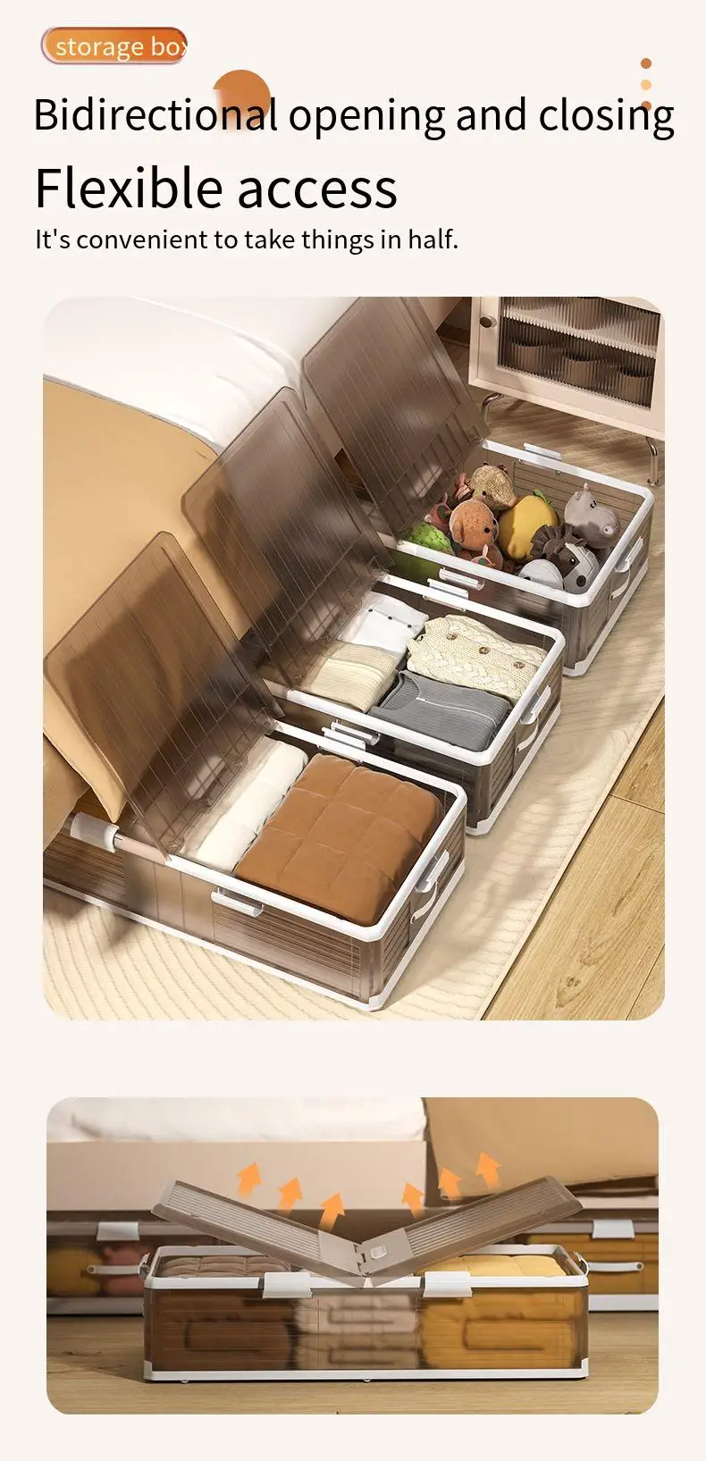 Rmier 120l Bottom Of Bed Storage Box Plastic With Pulley Clothes Quilt ...