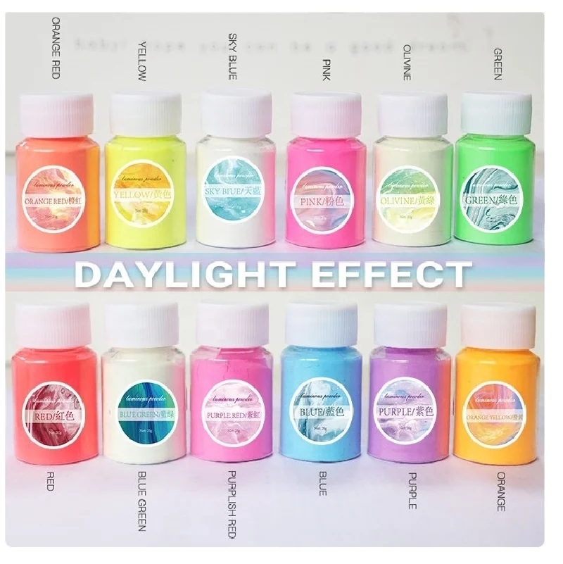 High Quality 12 Colors Luminous Powder With 20g/bottle For Decoration ...
