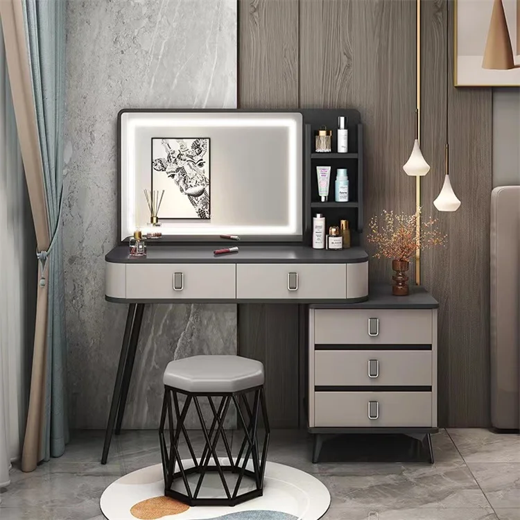 Luxury Bedroom Furniture Dressing Table Mirror With Led Bulbs Makeup ...