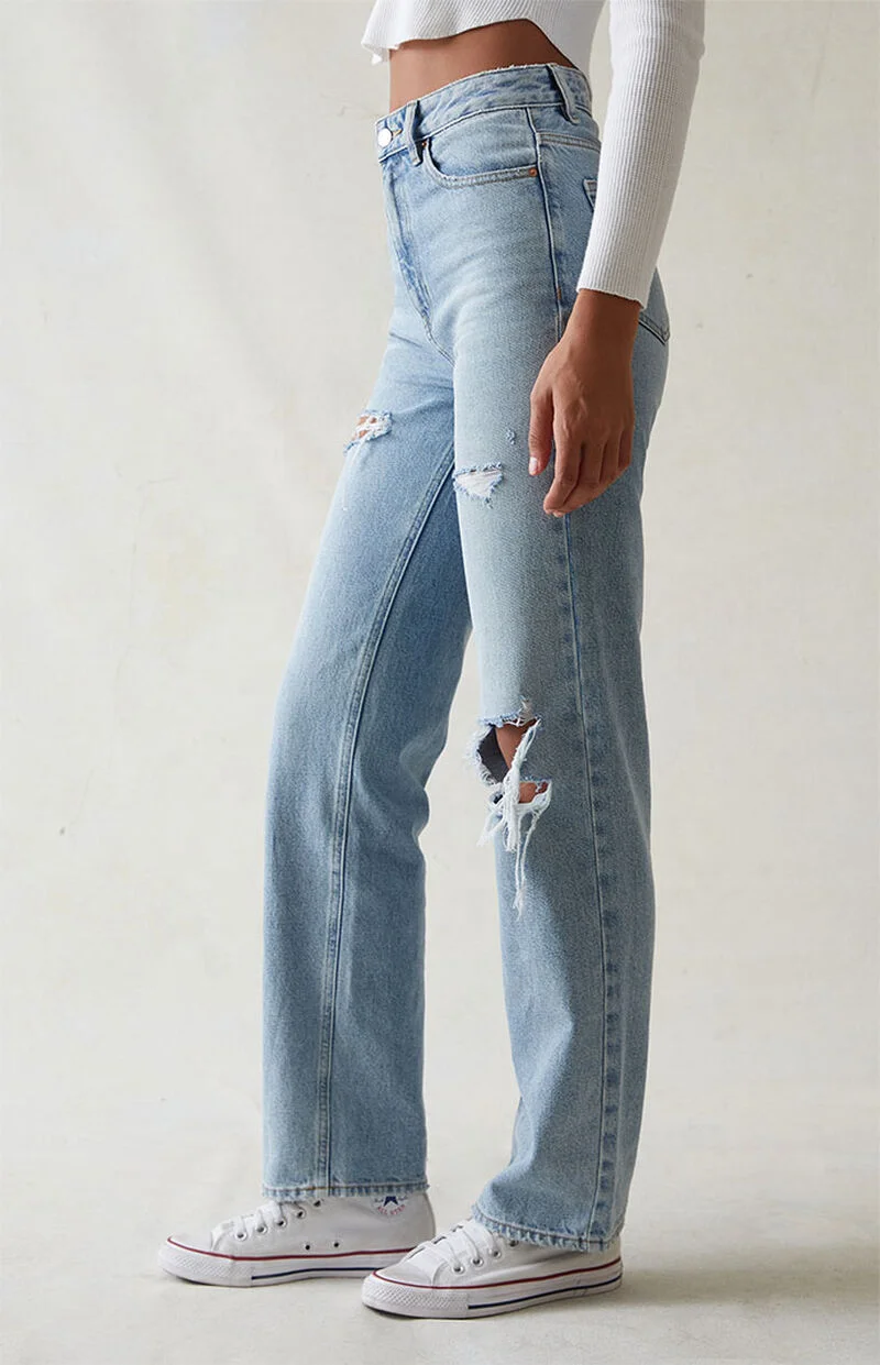 Factory Straight Light Blue Ripped 90s Boyfriend Jeans Vintage Classic ...