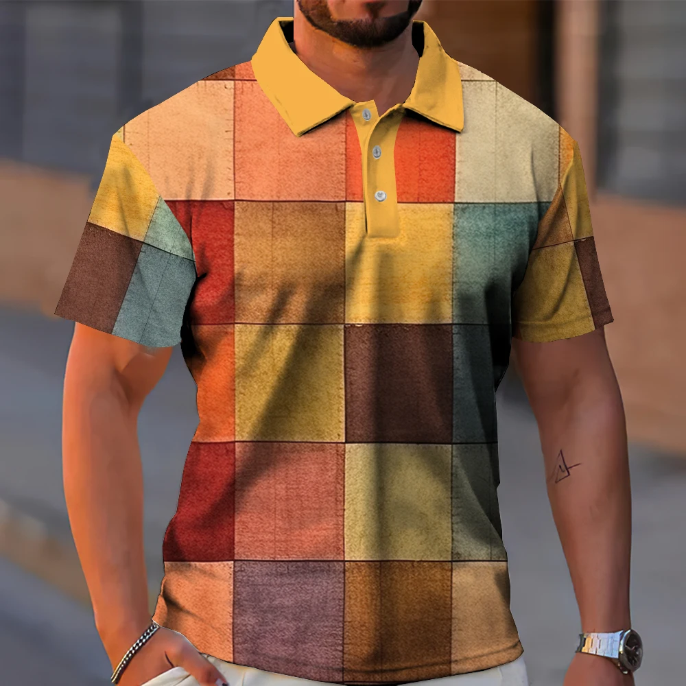 Fashion Vintage Polo Shirt Dazzling Plaid 3d Print T-Shirt New Summer Short Sleeve Clothing Men ...