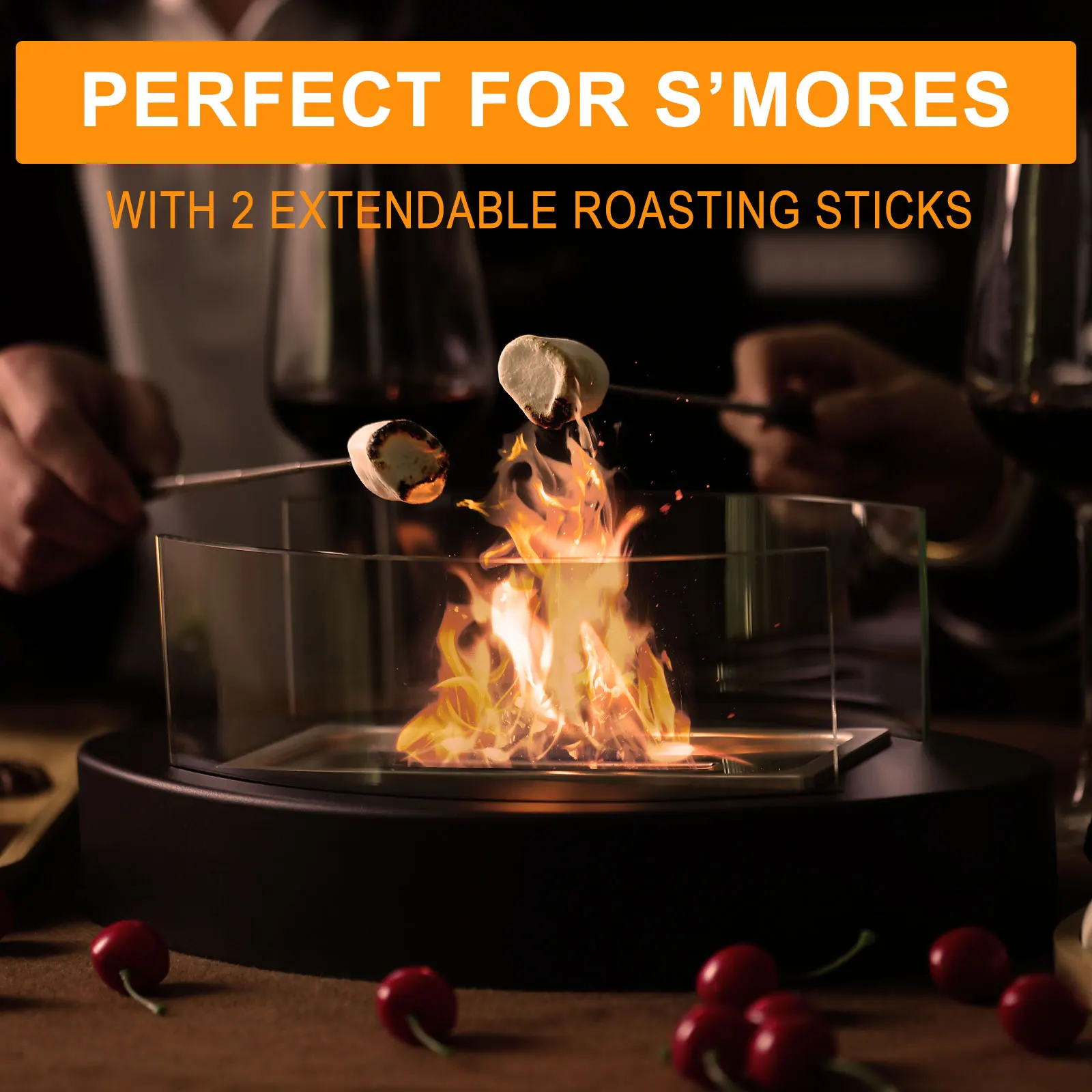 Table Fire Pit BioEthanol Fireplace Glass Insert Portable Small Big ...