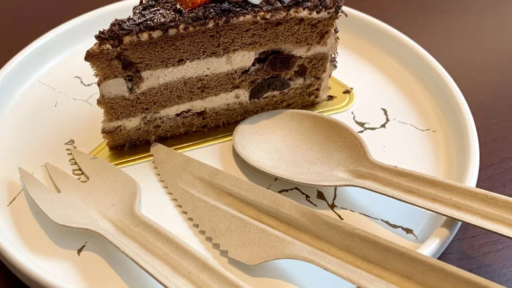 Sugarcane Bagasse Pulp Edible Cutlery Fork Spoon Knife Mealtime Dinner ...