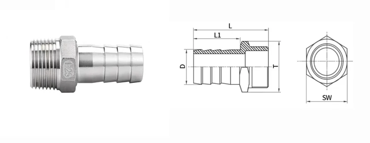 Stainless Steel Brass Npt G Zg Thread Metal Barbed Hose Fittings For ...