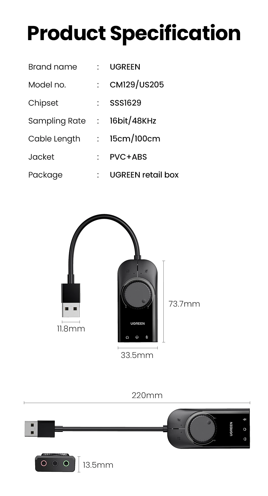 Ugreen USB Sound Card Audio Interface - External 3.5mm Microphone ...