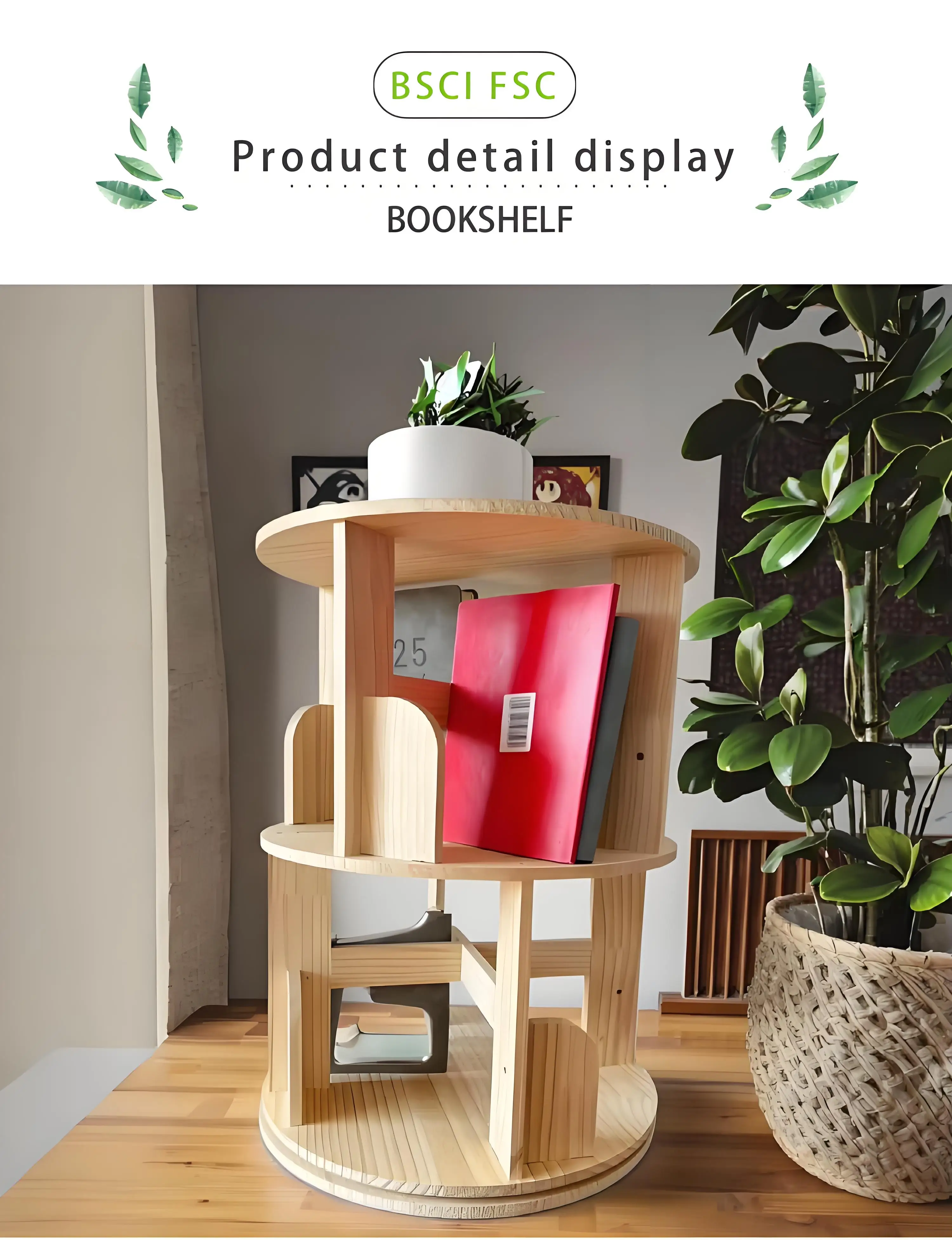 Book Rack Wooden Book Shelf Wooden Bookcase 360 Rotating Shelf ...