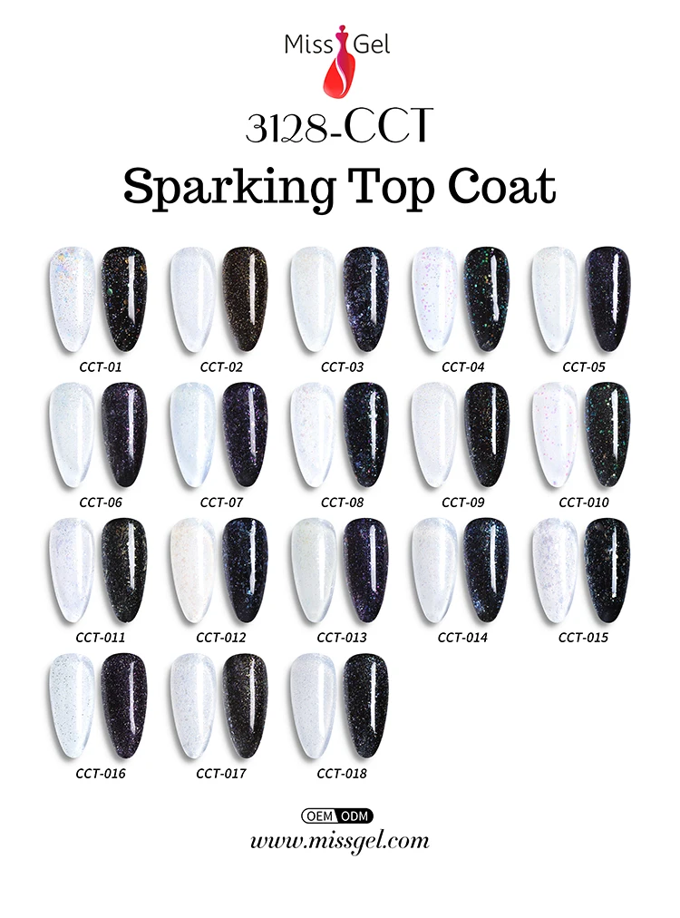 18 Glitter Top Coat 15ml Customize High Shine Uv Gel Nail Polish No ...