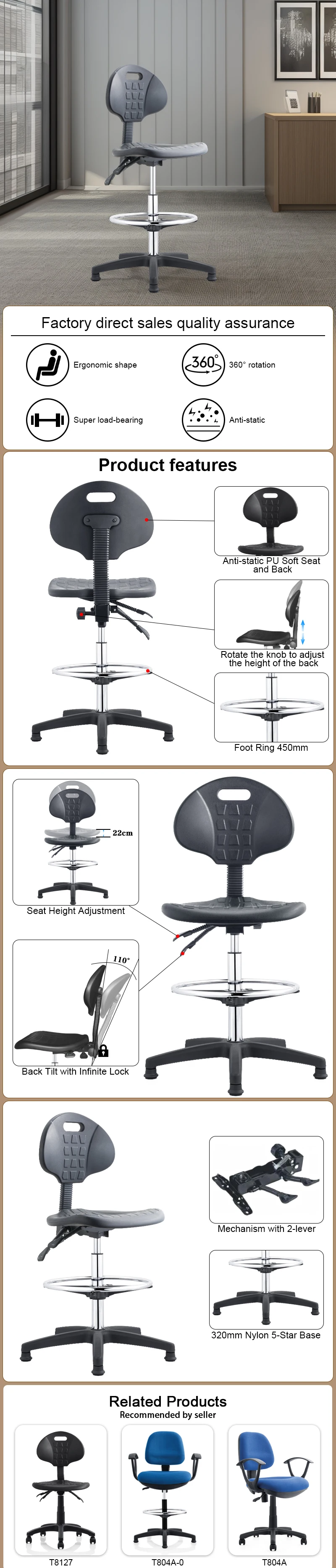 Standard Laboratory Furniture Anti-static Swivel Lab Esd Pu Foam Fixed ...