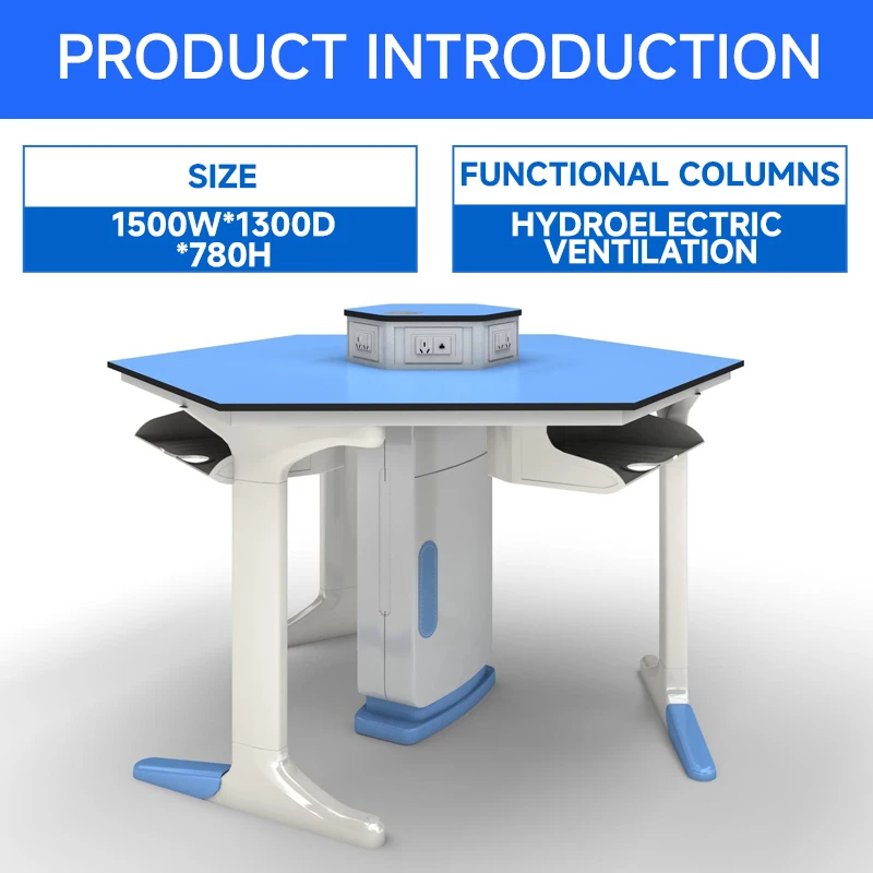 Modern Blue Hexagonal Student Lab Furniture Sockets University Science ...